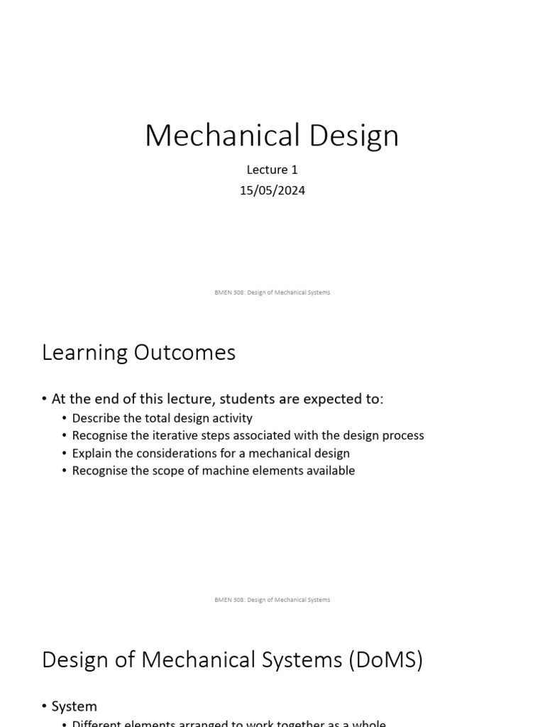 Lecture 1 - Mechanical Design | PDF | Deformation (Engineering ...
