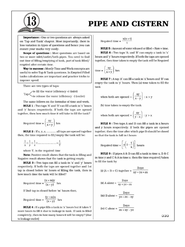 Pipe and Cistern Formula | PDF