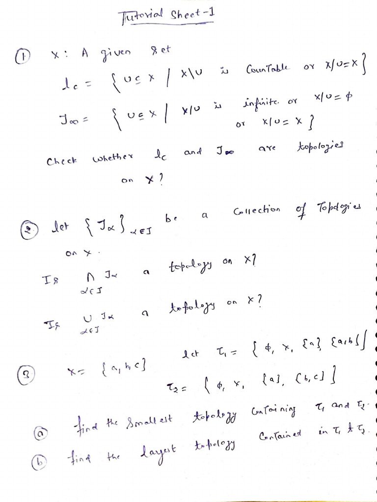 Tutorial Sheet 1 Topology | PDF