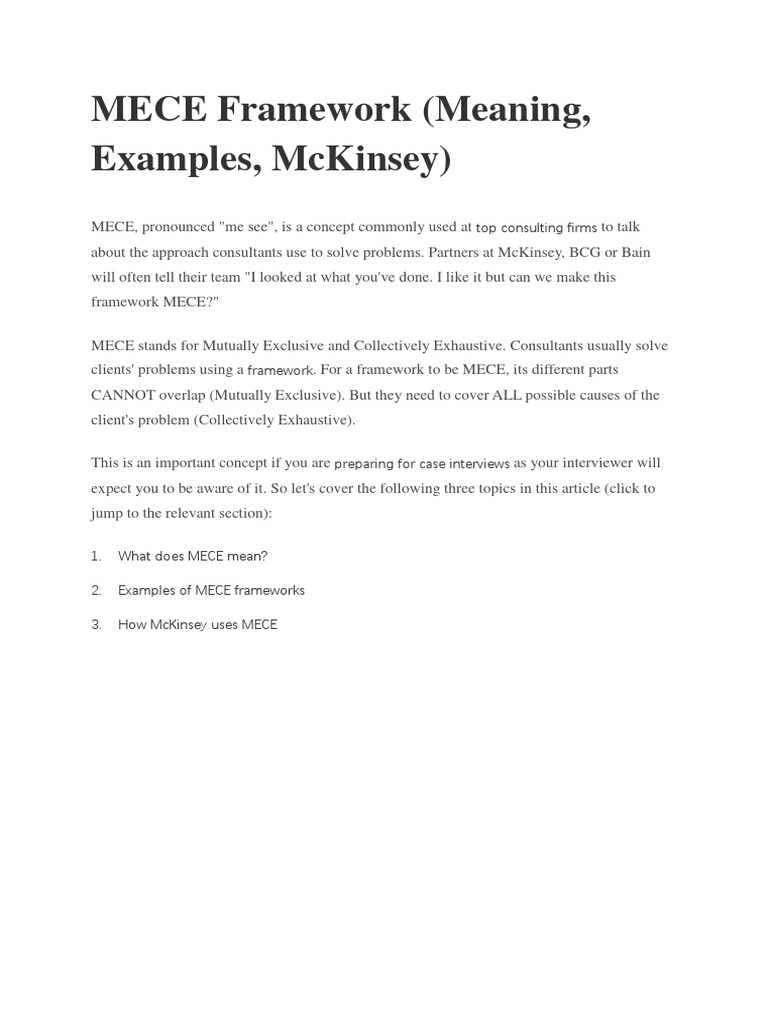 MECE Framework (Meaning, Examples, McKinsey) | PDF | Mc Kinsey ...