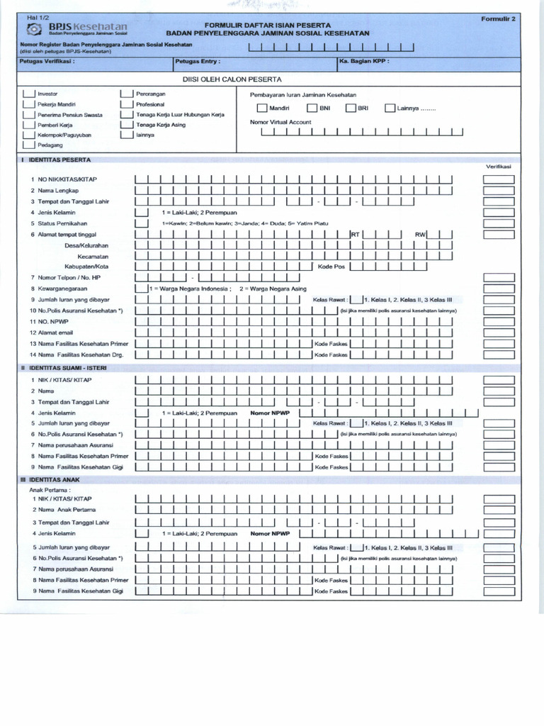 Formulir Daftar Isian Peserta BPJS Kesehatan F - 2 | PDF