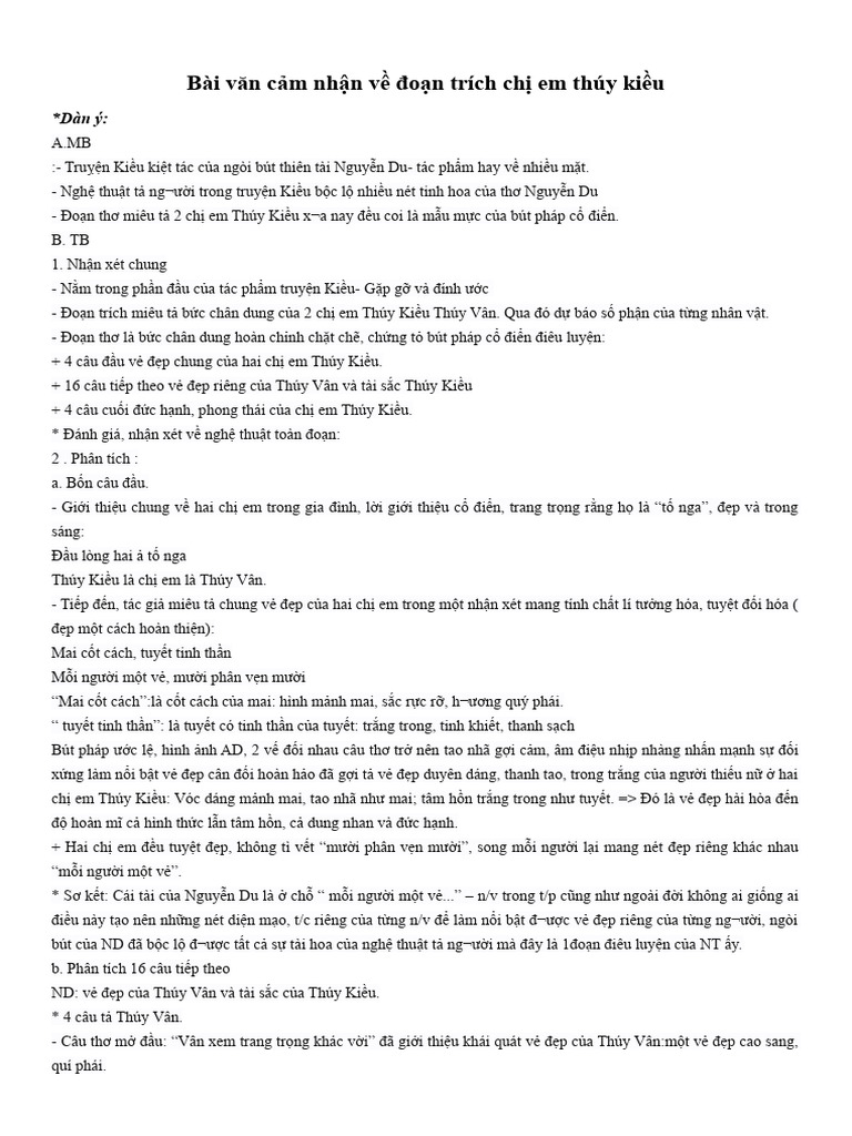 Bai Van Cam Nhan Ve Doan Trich Chi em Thuy Kieu | PDF