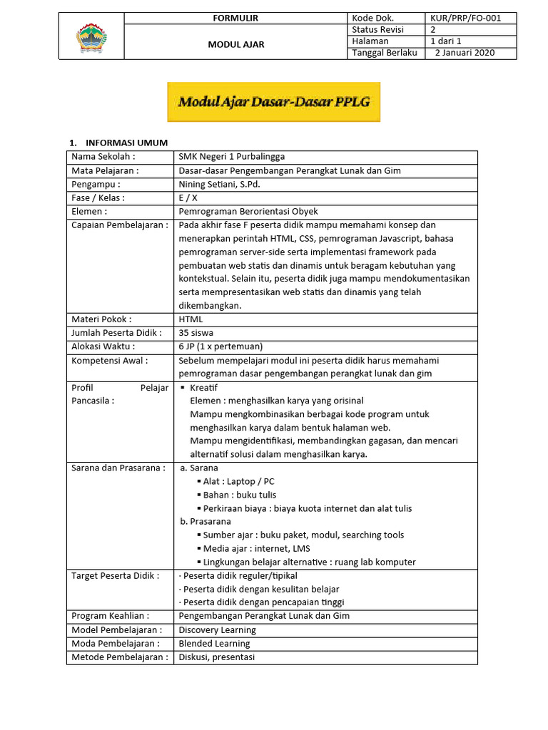 Modul Ajar HTML 2023-2024 | PDF