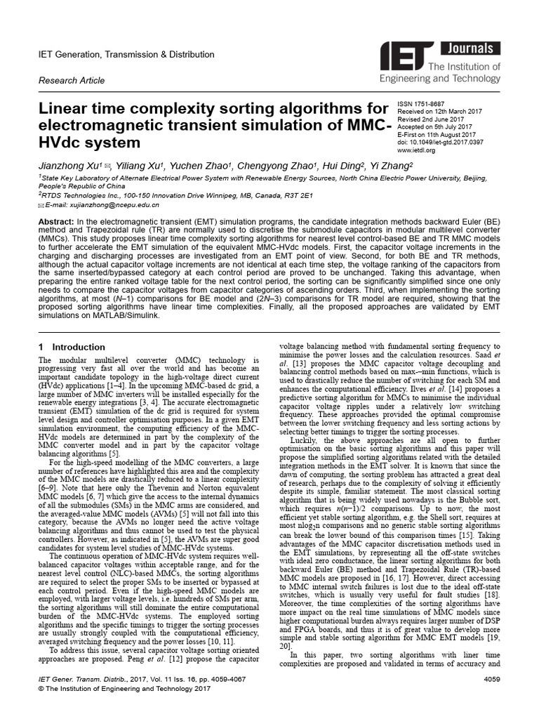 Linear Time Complexity Sorting Algorithms For Electromagnetic Transient ... Linear Time Complexity Sorting Algorithms For Electromagnetic Transient ...