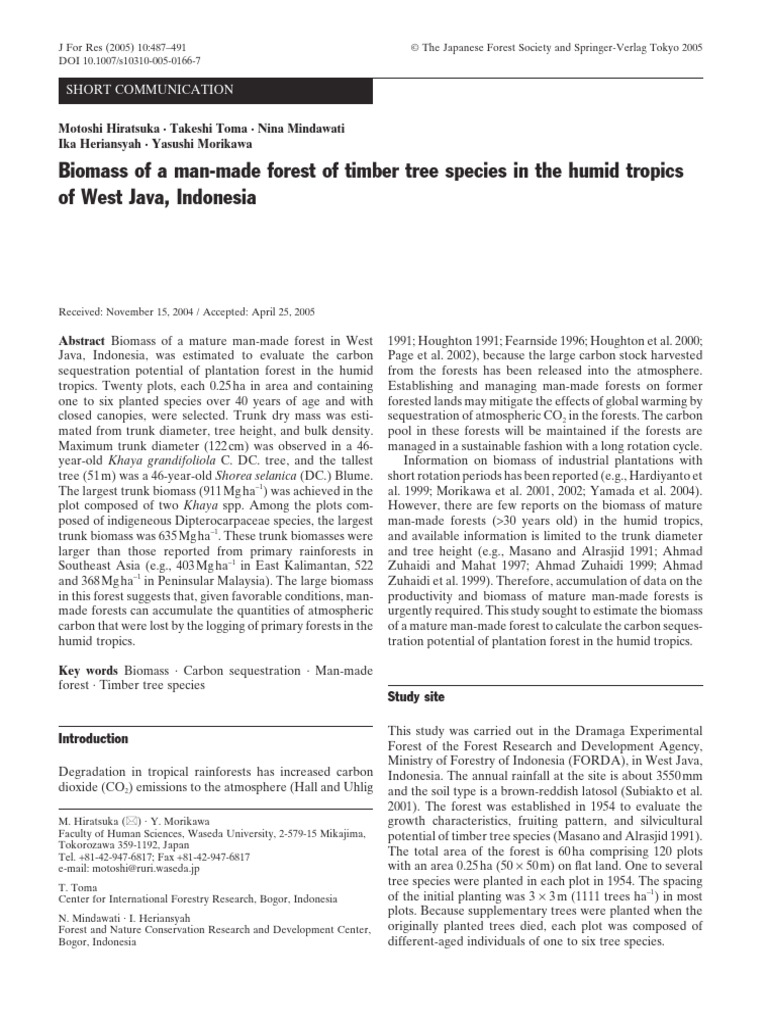 Biomass of A Man-Made Forest of Timber Tree Species in The Humid ...