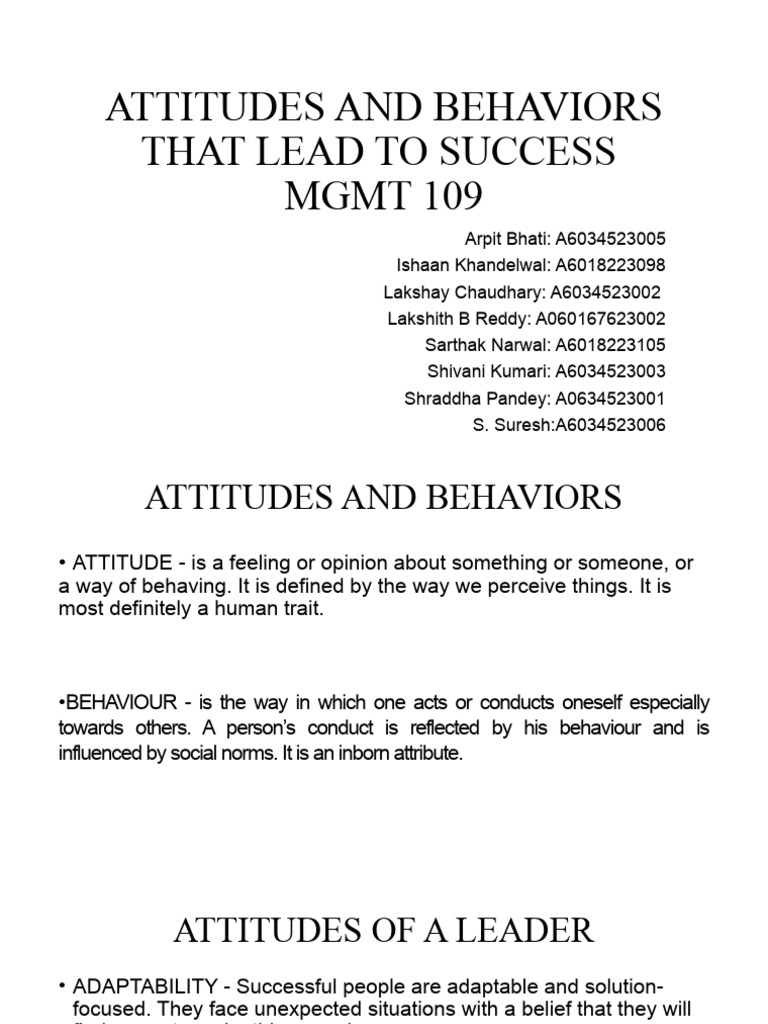 Attitudes and Behaviors That Lead To Success | PDF | Leadership ...