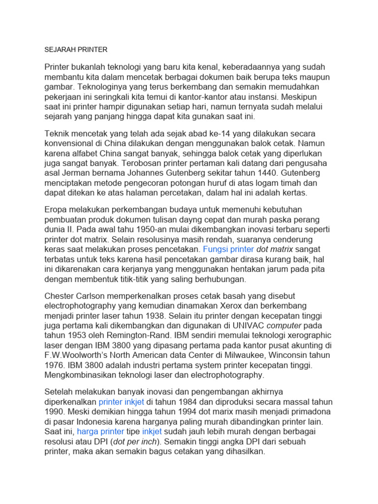 Evolusi dan Sejarah Printer | PDF | Seni | Komputer