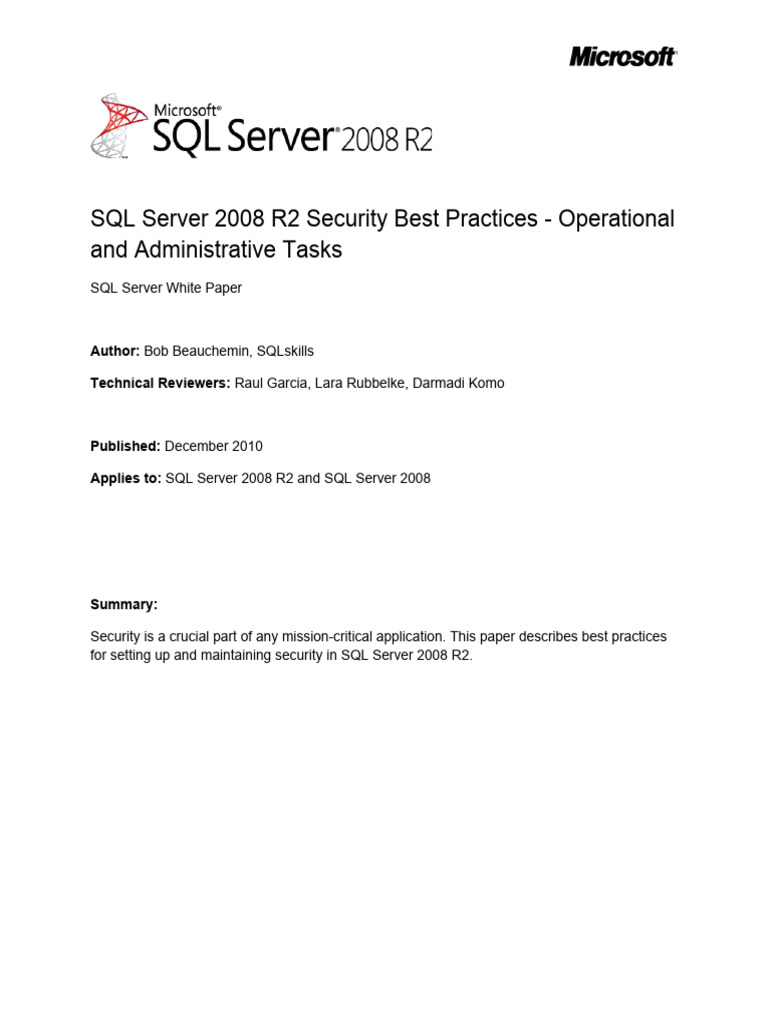 SQL Server 2008 R2 Security Best Practice Whitepaper | PDF | Key ...