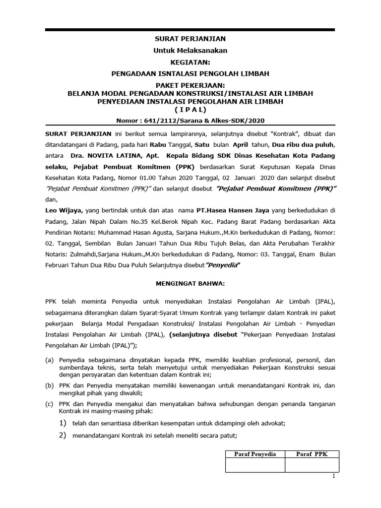Kontrak IPAL - 2023. | PDF | Hukum | Teknologi & Rekayasa
