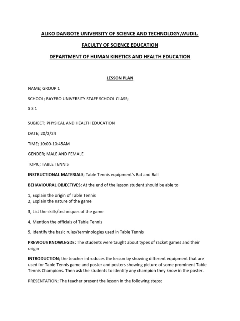 Table Tennis Lesson Plan | PDF | Table Tennis | Sports