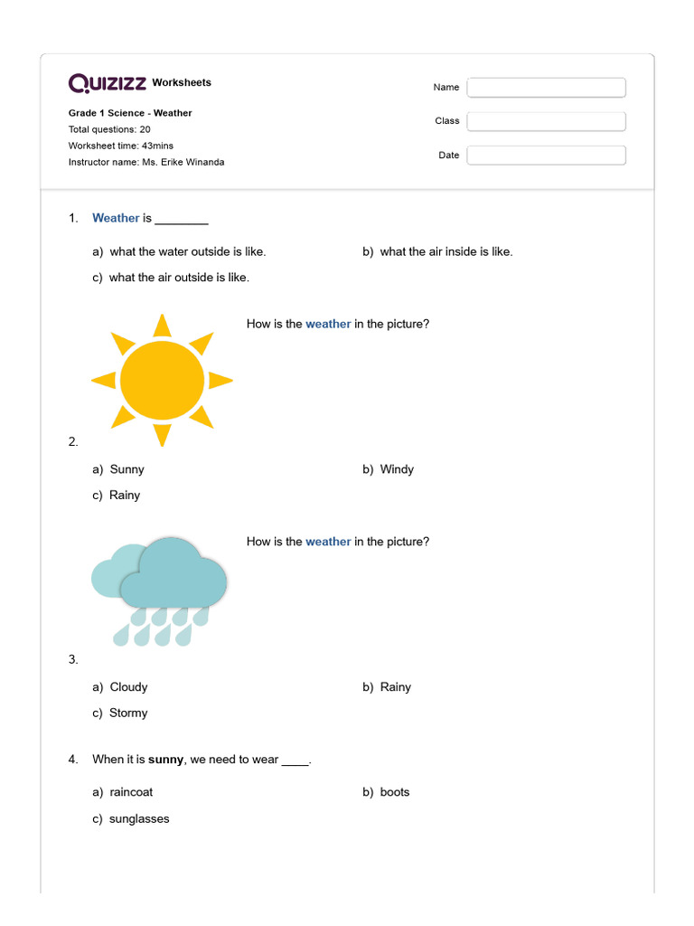 Grade 1 Weather Worksheet | PDF | Severe Weather