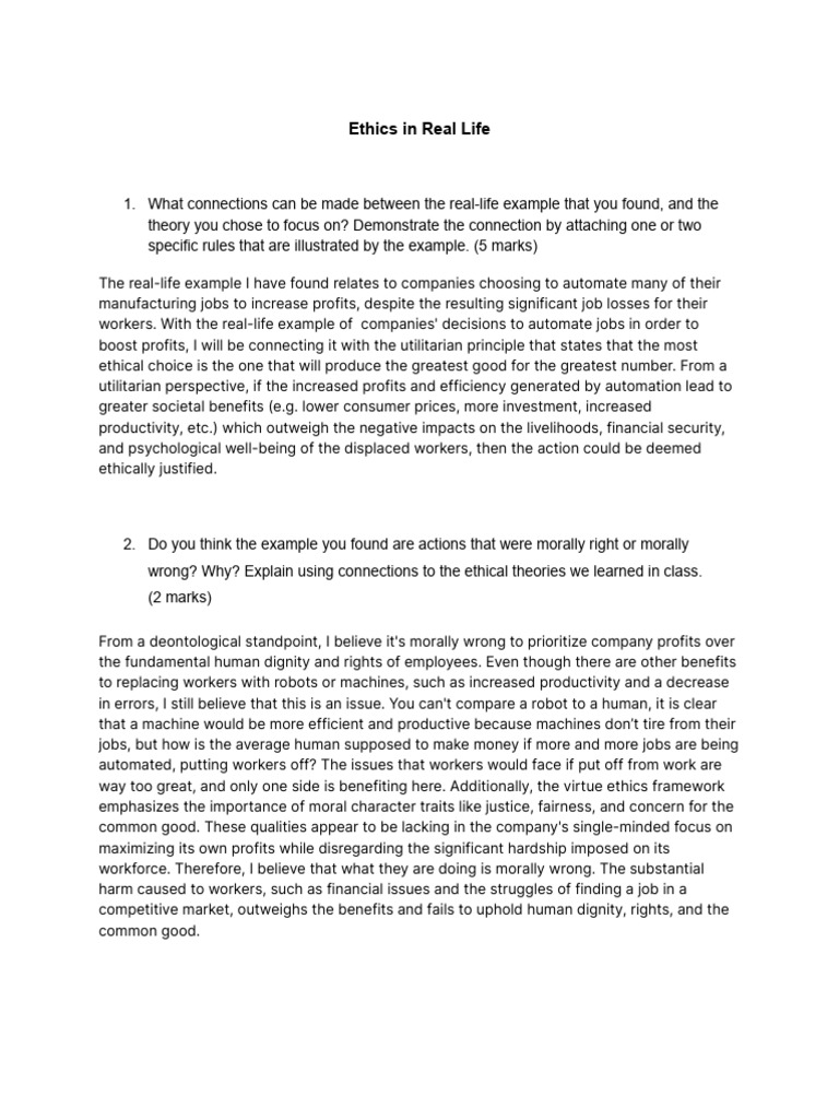 U4A1 Ethics in Real Life | PDF | Morality | Utilitarianism