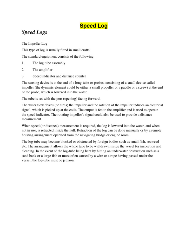 Speed Log Pdf Doppler Effect Electromagnetic Induction