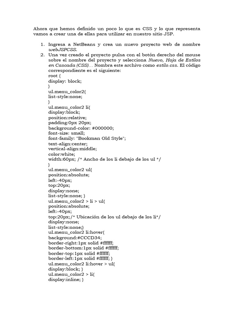 Crear CSS para Proyecto JSP | PDF | Desarrollo web | Texto