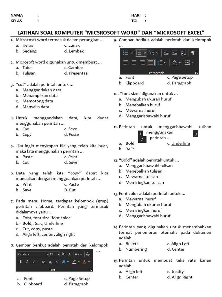 Latihan Soal Microsoft Word & Excel | PDF
