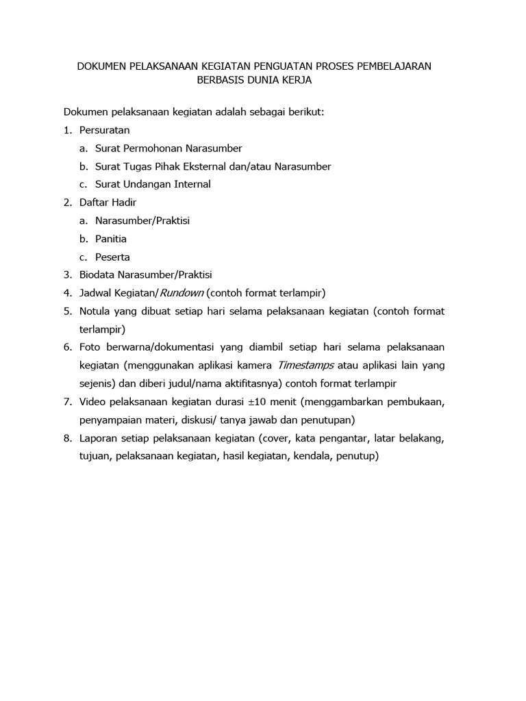 Contoh Format Dokumen Pelaksanaan Kegiatan | PDF