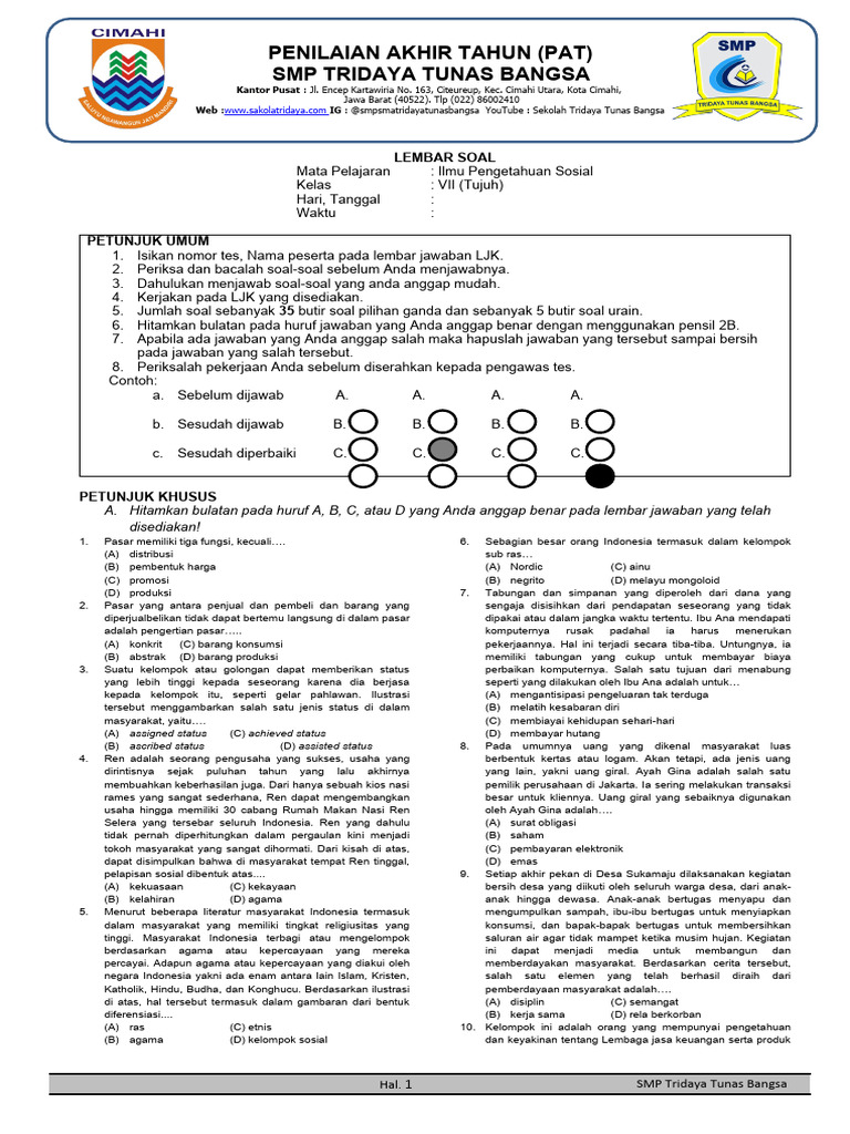 Kelas 7 - Naskah Soal Pat - Ips 2324 | PDF