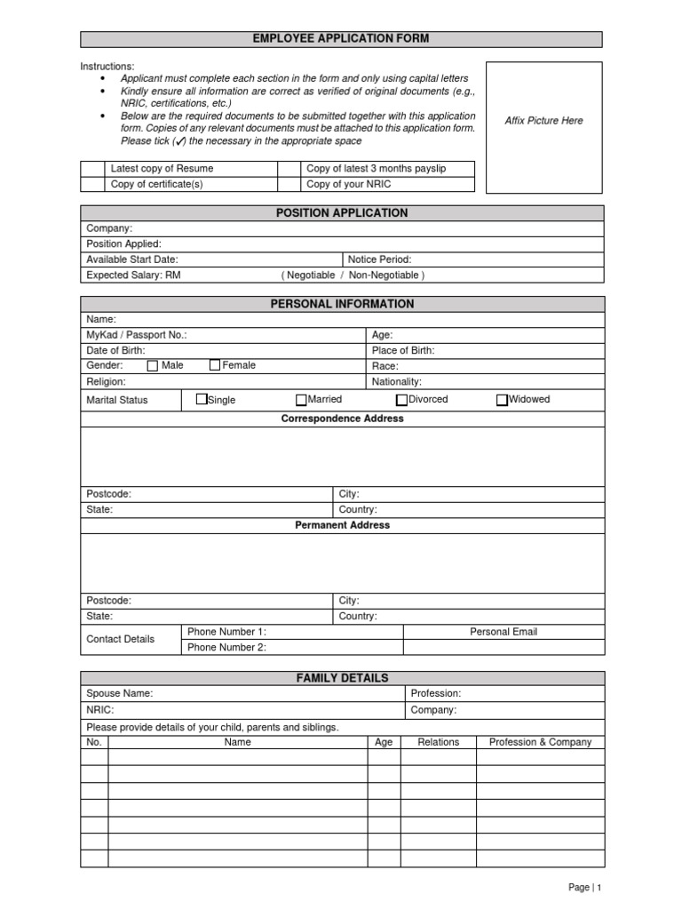 Employee Application Form | PDF
