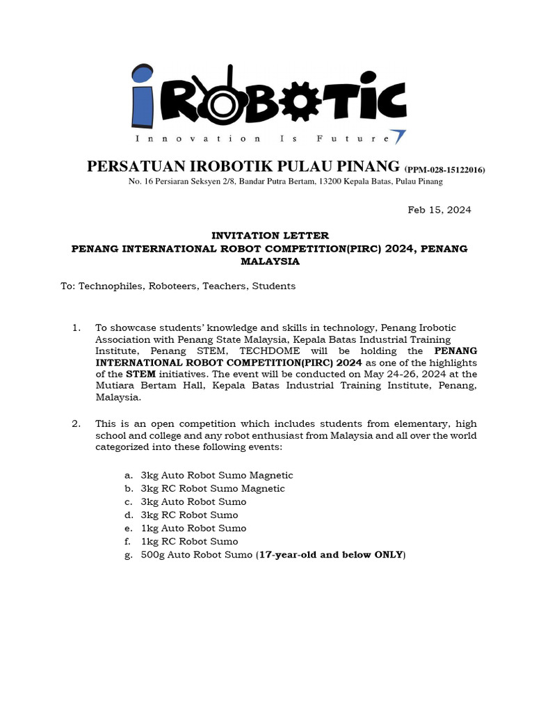 PIRC Invitation Letter 2024 To All International | PDF