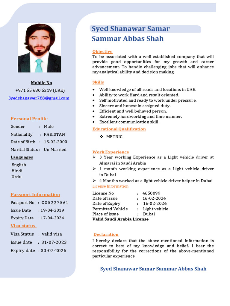 Syed Shanawar Samar- cv | PDF