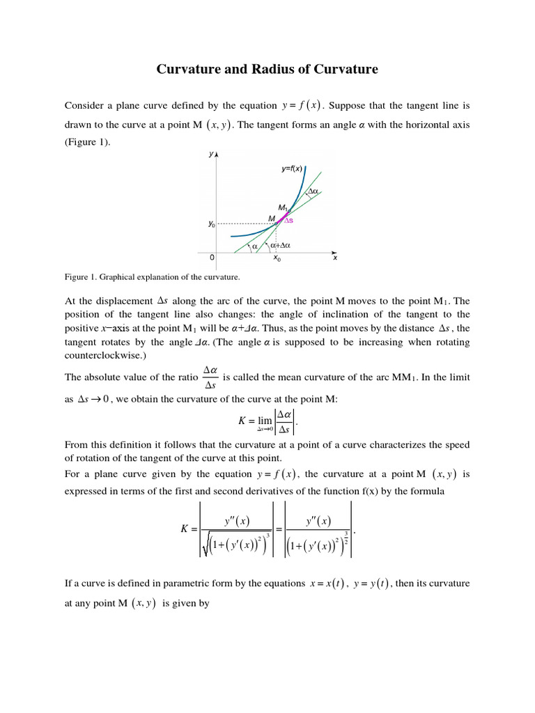 10 Curvature and Radius of Curvature PDF | PDF | Curvature | Tangent