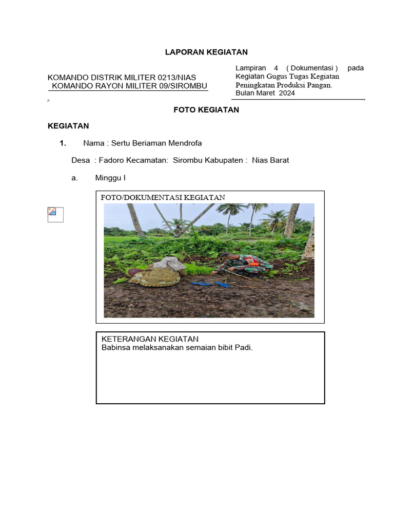 Duk Opla Maret Dan April Sertu Beriaman Mendrofa | PDF