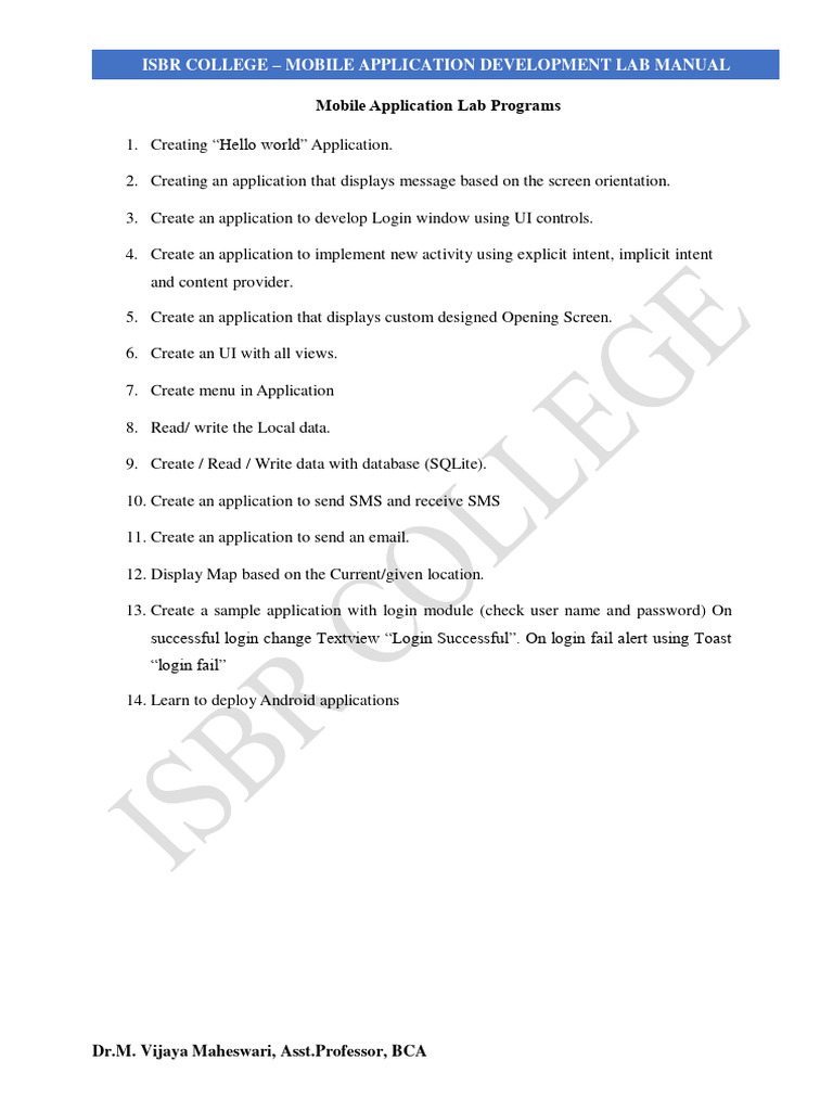 MA Lab Manual-ISBR | Download Free PDF | Android (Operating System) | Software
