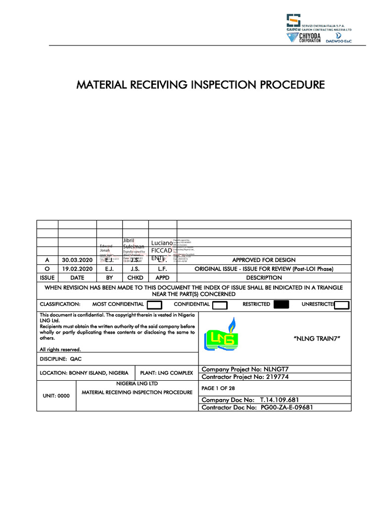 T 14.109.681 SH1 A - Material Receiving Inspection Procedure | PDF ...