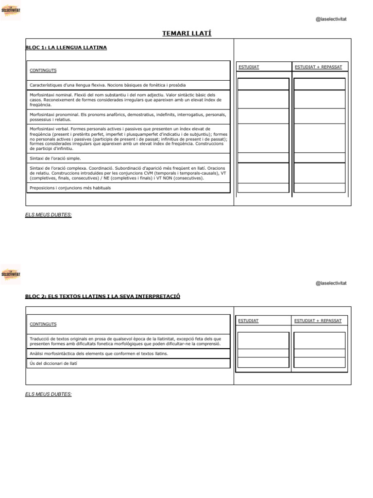 Temari Llatí | PDF