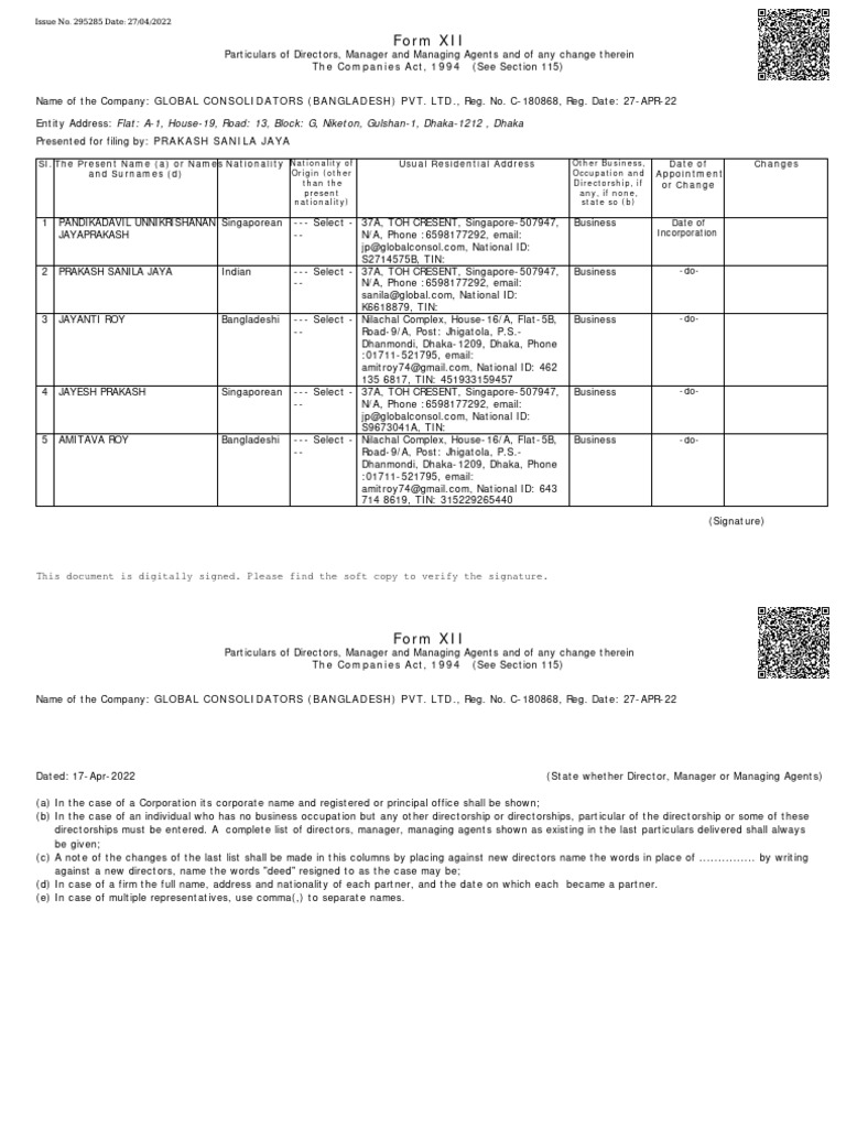 Form XII | PDF | Document | Signature