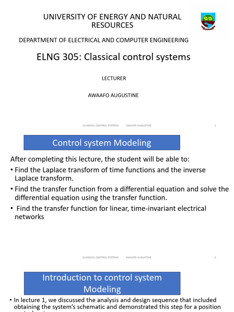 Lecture-2 Control System Modeling | PDF | Laplace Transform | Equations