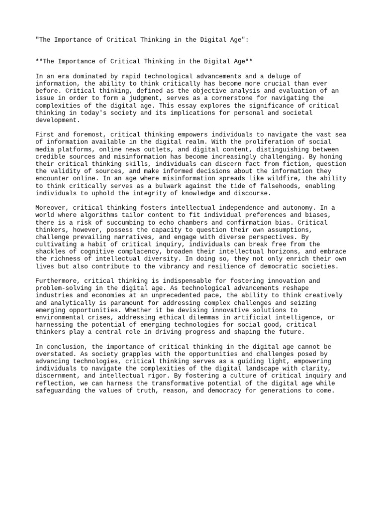 The Importance of Critical Thinking | Download Free PDF | Critical ...
