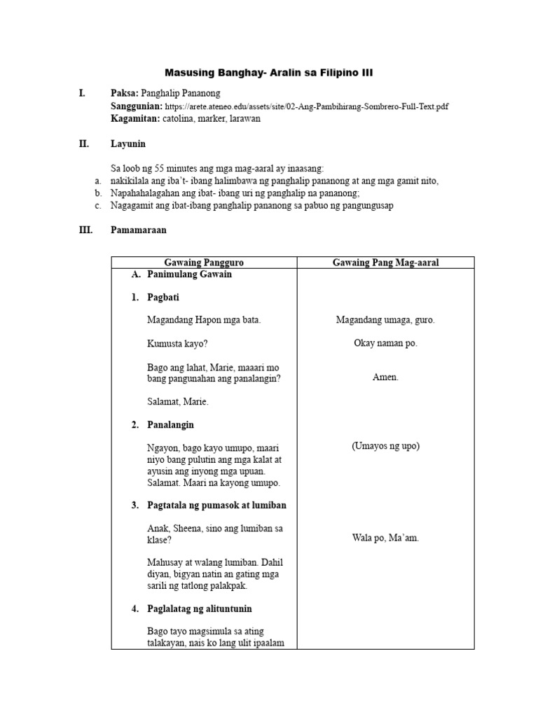 Masusing Banghay Aralin Sa Filipino 3 | PDF