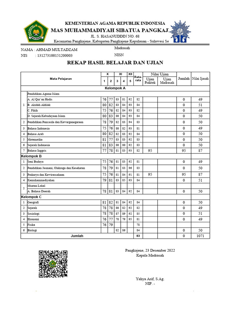 Rekap Nilai Kelas XII 2024 | PDF
