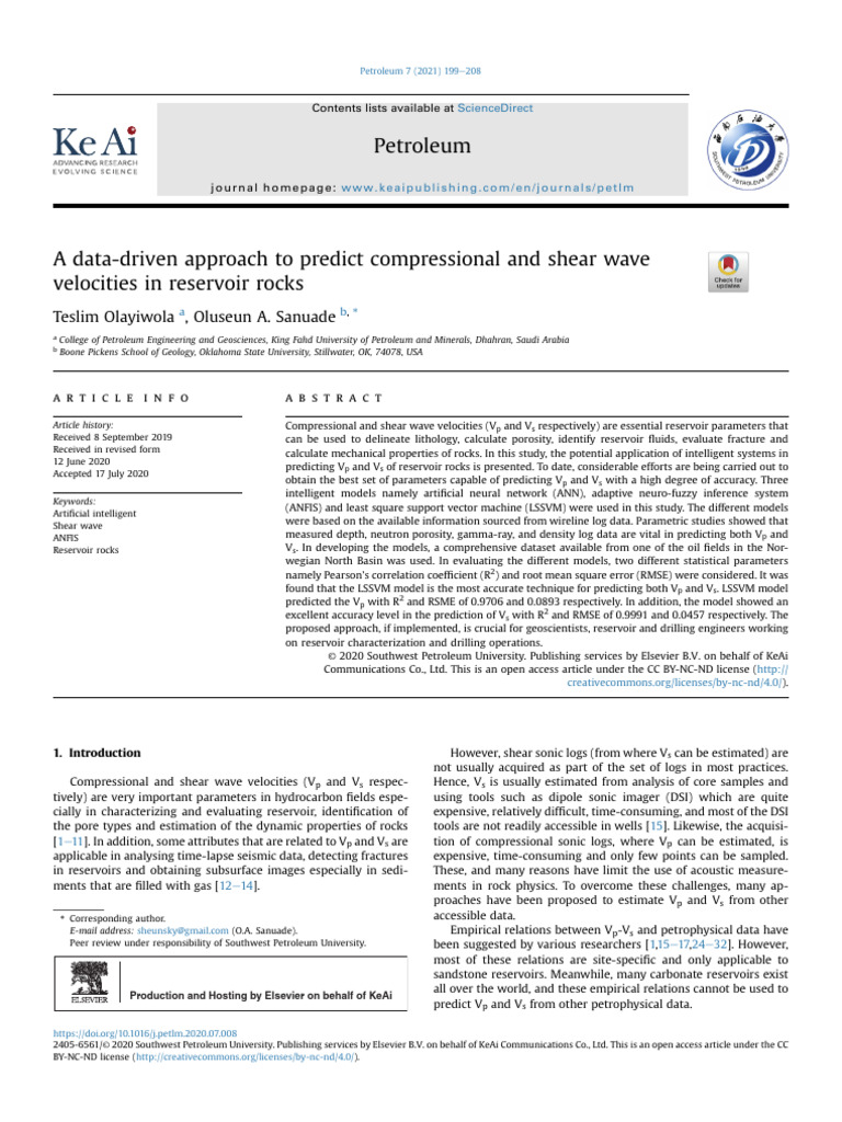 (TLTK7 )A data-driven approach to predict compressional and shear wave velocities in reservoir ...