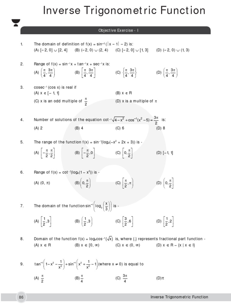 Inverse Trigonometric Function Unacademy Assignment Pdf Trigonometric Functions Function