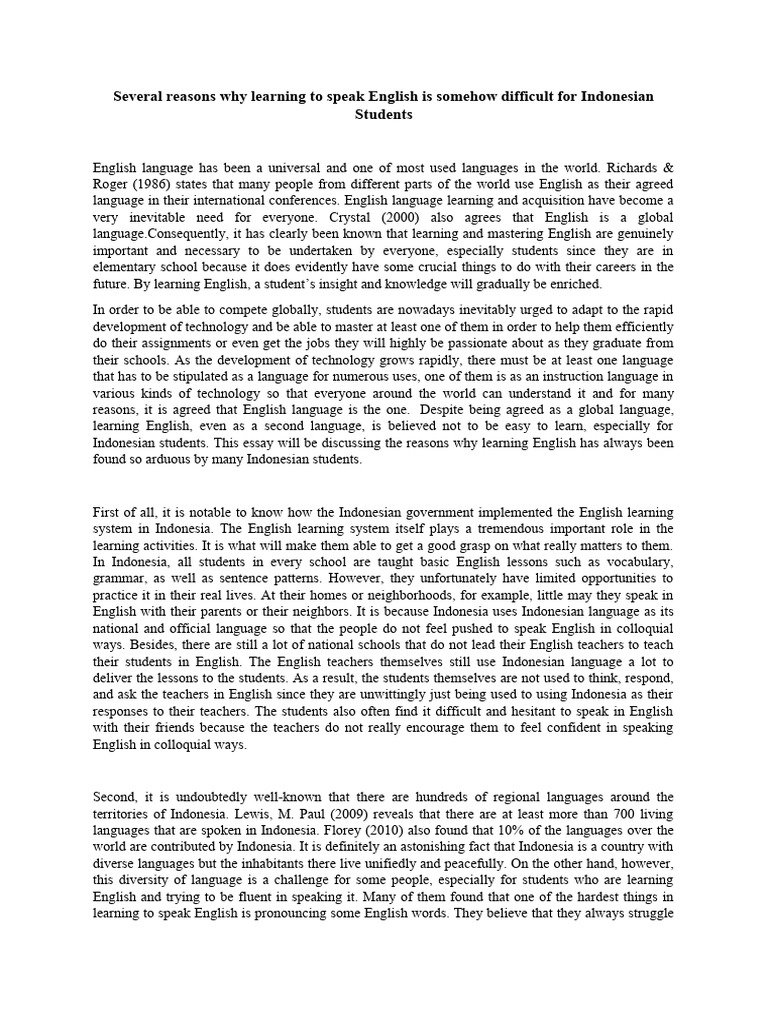 Several Reasons Why Learning To Speak English Is Somehow Difficult For Indonesian Students | PDF ...