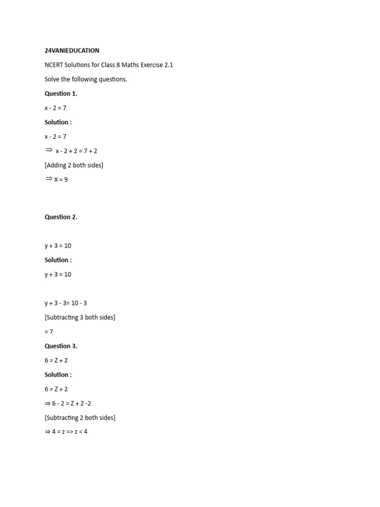 2 Class 8 Maths Chapter Chapter 2-Linear Equations in One Variable | PDF | Length | Rectangle
