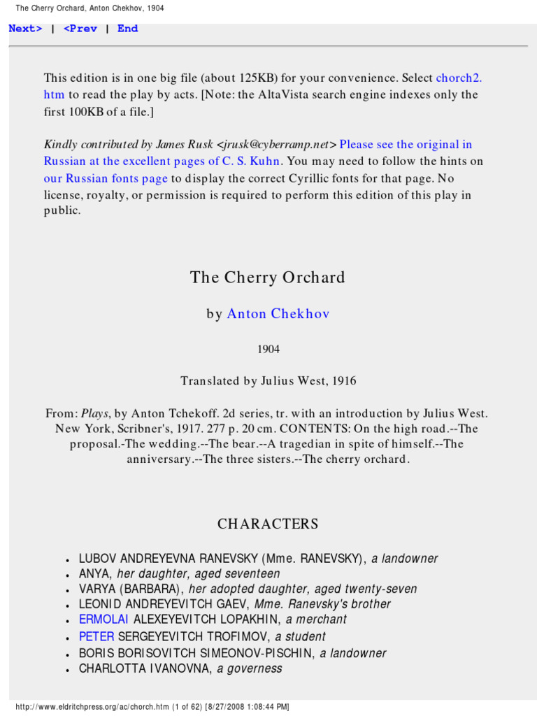 The Cherry Orchard by Chekhov (1904) | PDF | Art | Poetry