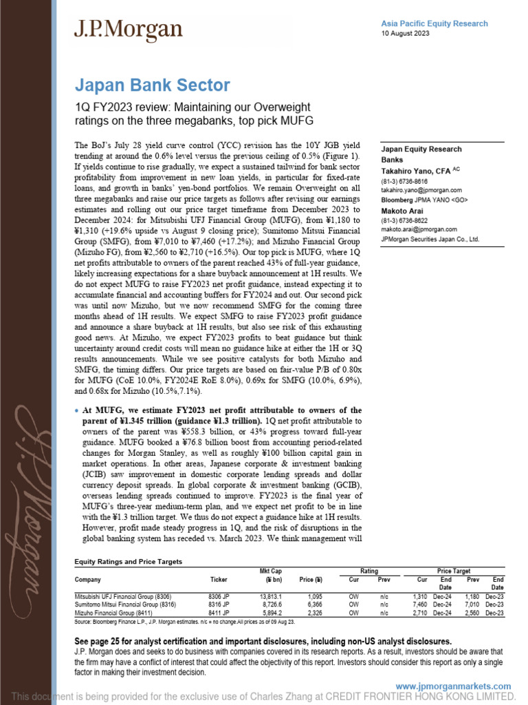 JPM - Japan - Bank - Sector - 1Q Review - 2023-08-10 - 4484696 | PDF ...