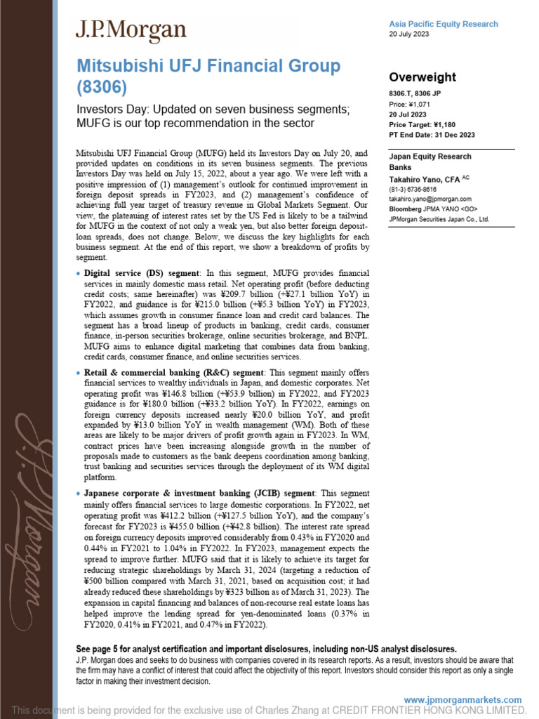 JPM - Mitsubishi - UFJ - Finan Investor Day - 2023-07-20 | PDF | Securities (Finance) | Exchange ...