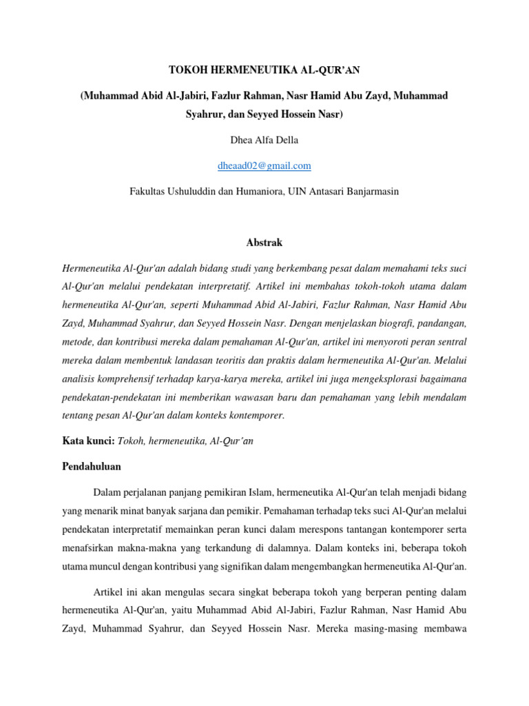 TOKOH HERMENEUTIKA AL-QUR'AN (Muhammad Abid Al-Jabiri, Fazlur Rahman, Nasr Hamid Abu Zayd ...