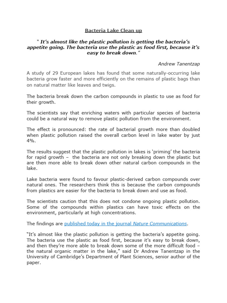 Notes Plastic Pollution | PDF | Soil | Bacteria