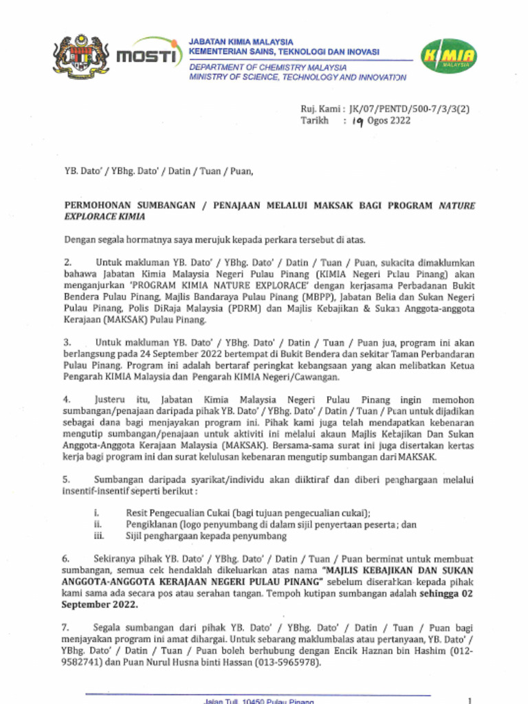 Surat Mohon Sumbangan Template | PDF
