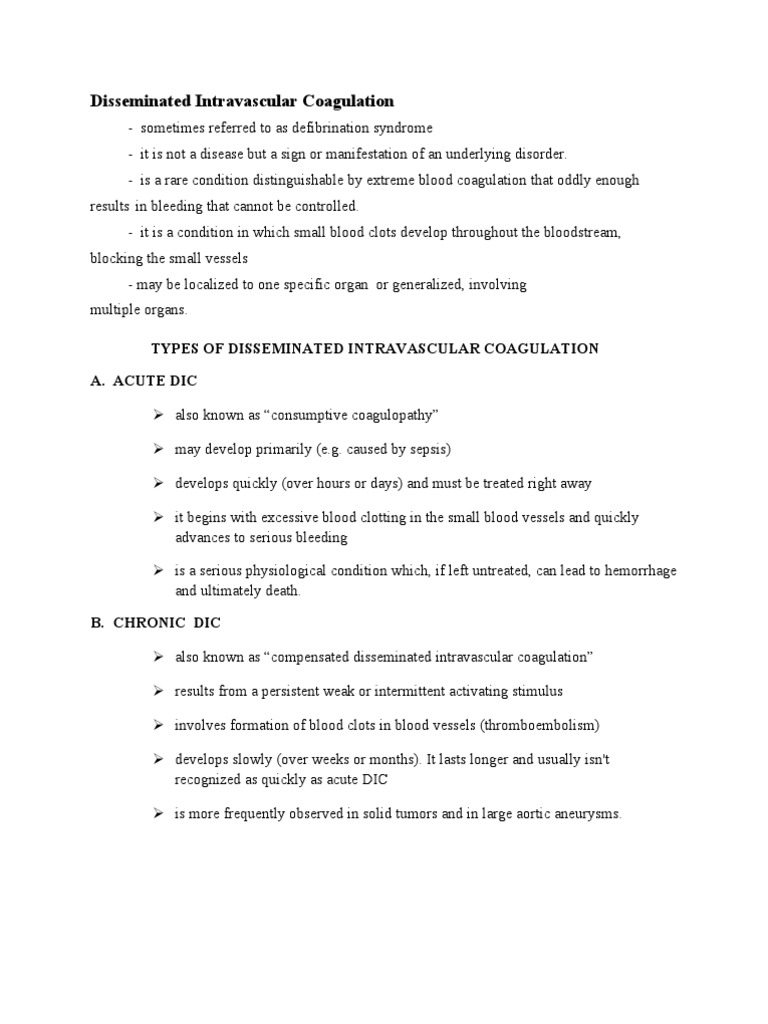 Types of Disseminated Intravascular Coagulation A. Acute Dic | PDF ...