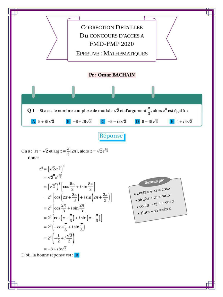 Concours 2020 Correction (MATHS)-2 | PDF