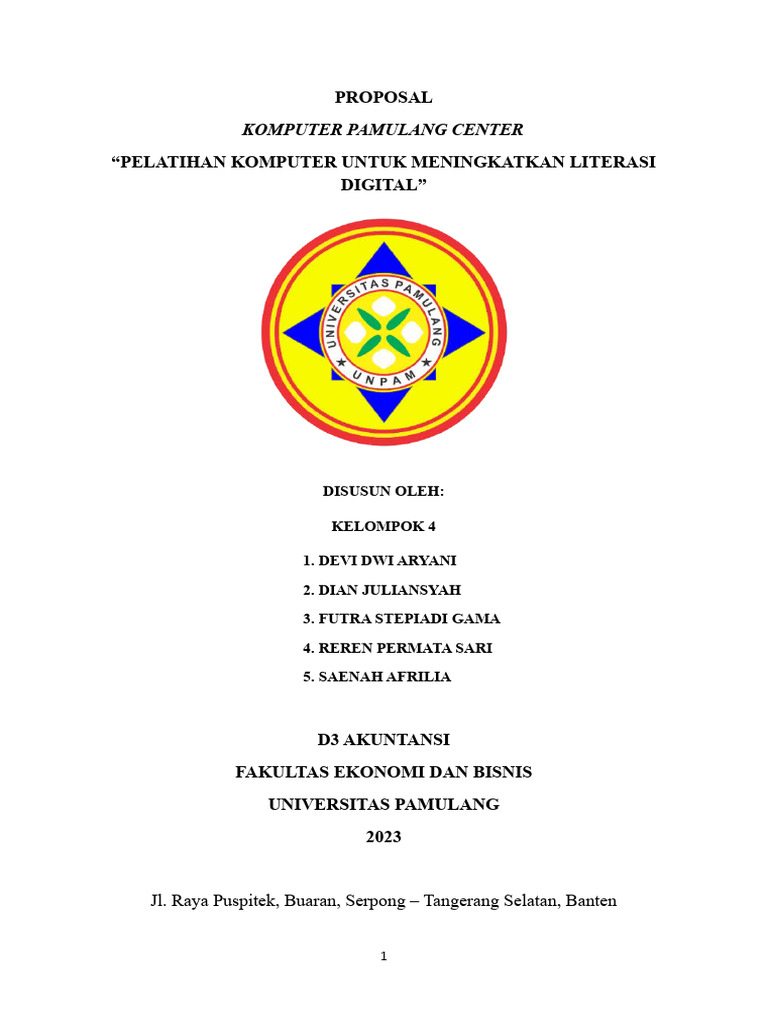 Proposal KomBis Kelompok 4 Pelatihan Komputer | PDF