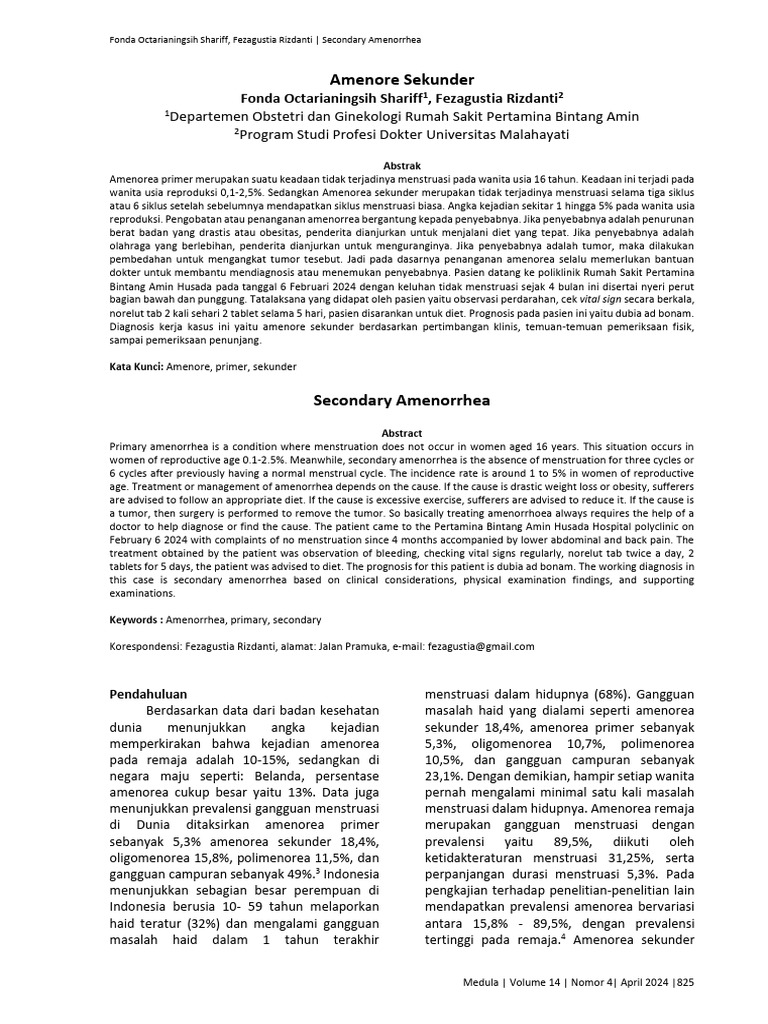 Amenore Sekunder: Diagnosis dan Penanganan | PDF | Sains & Matematika