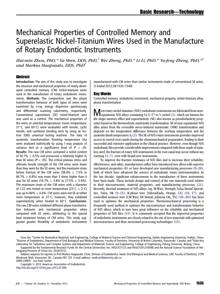 Mechanical Properties of Controlled Memory and Superelastic Nickel ...