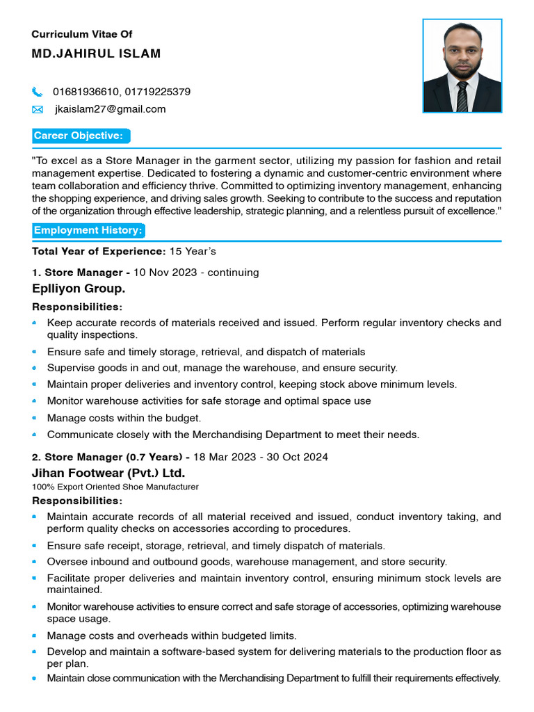 Jahirul CV | Download Free PDF | Warehouse | Inventory